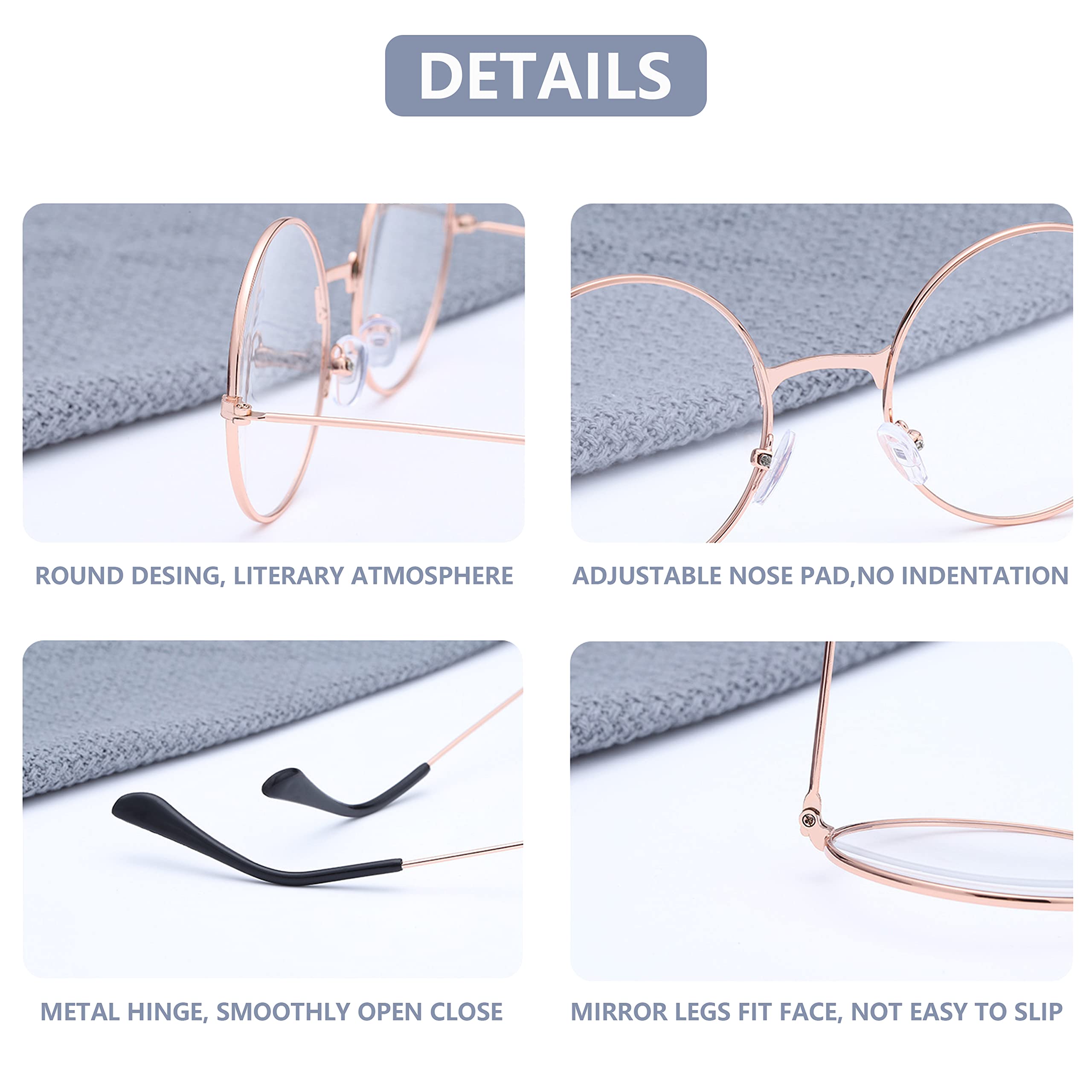 SOHUPAC Classic Round Glasses Retro Circle Eyeglasses Clear Lens Metal Frame Accessories Non-Prescription For Men Women (Silver)