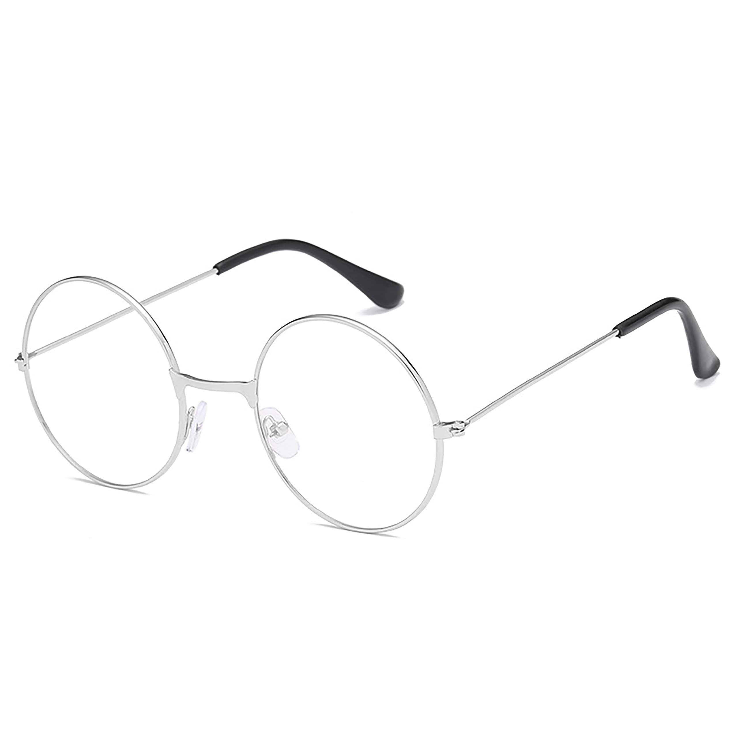 SOHUPAC Classic Round Glasses Retro Circle Eyeglasses Clear Lens Metal Frame Accessories Non-Prescription For Men Women (Silver)