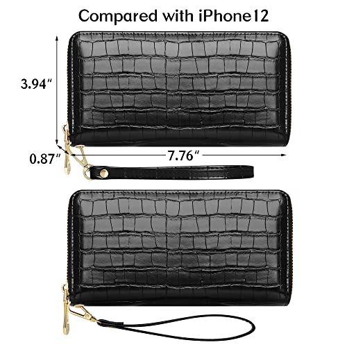 Badiya Womens Wallet RFID Blocking Leather Zip Around Wallet Large Capacity Credit Card Long Purse Clutch Wristlet