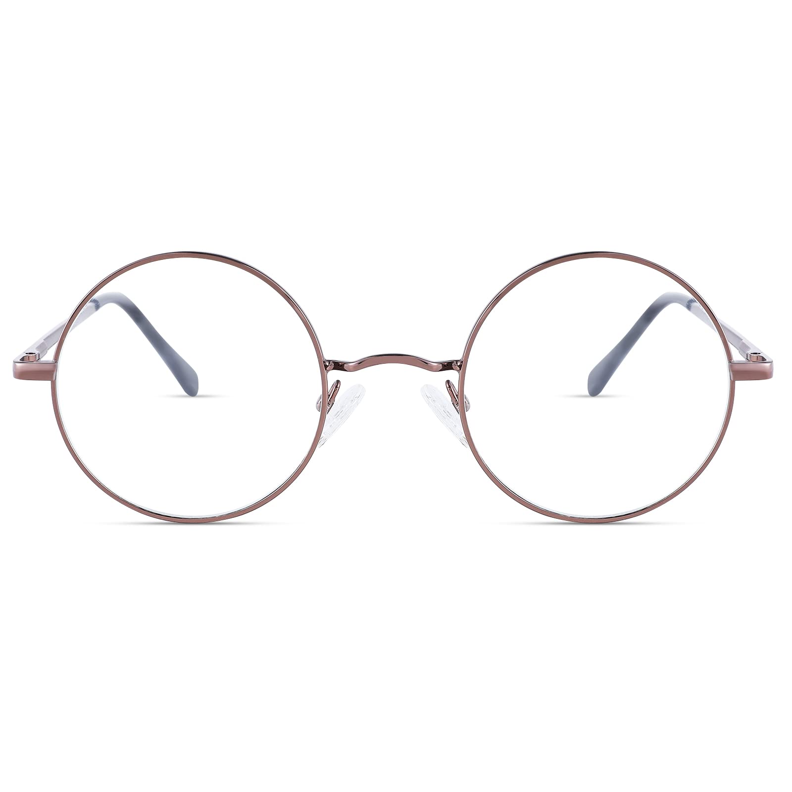 Bouryo Small Round Clear Lens Glasses for Men Women Non Prescription Circle Eyeglasses Metal Eyewear Frames