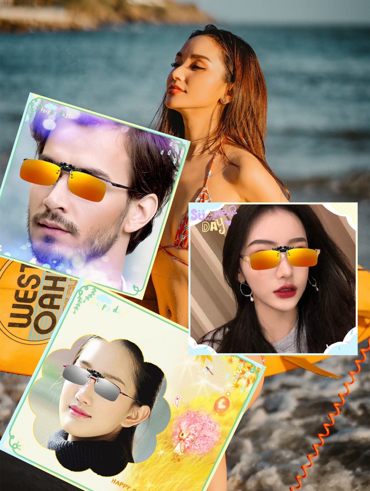RuiJinGen Clip on Flip up Polarized Lens For Prescription Glasses, 100% UV Protection Sunglasses N44 (6 PCS Multicolor A)