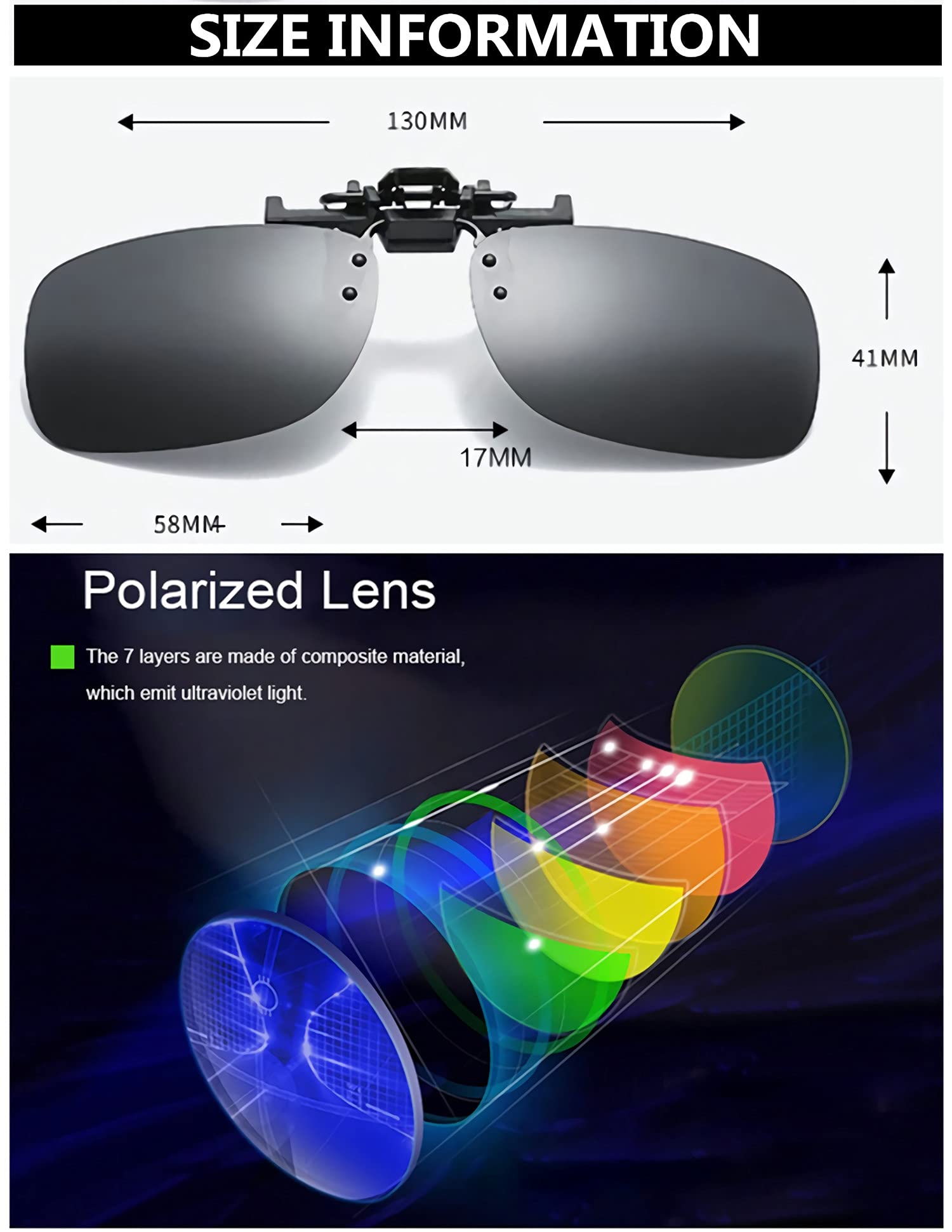 RuiJinGen Clip on Flip up Polarized Lens For Prescription Glasses, 100% UV Protection Sunglasses N44 (6 PCS Multicolor A)