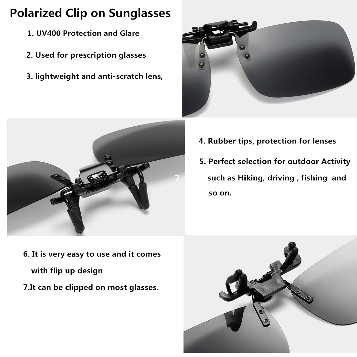RuiJinGen Clip on Flip up Polarized Lens For Prescription Glasses, 100% UV Protection Sunglasses N44 (6 PCS Multicolor A)