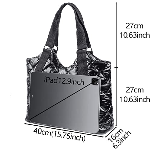 HunterBee Medium large Quilted Nylon Padding Tote Bag Waterproof Casual shoulder Handbags Lightweight Puffy for women nurse