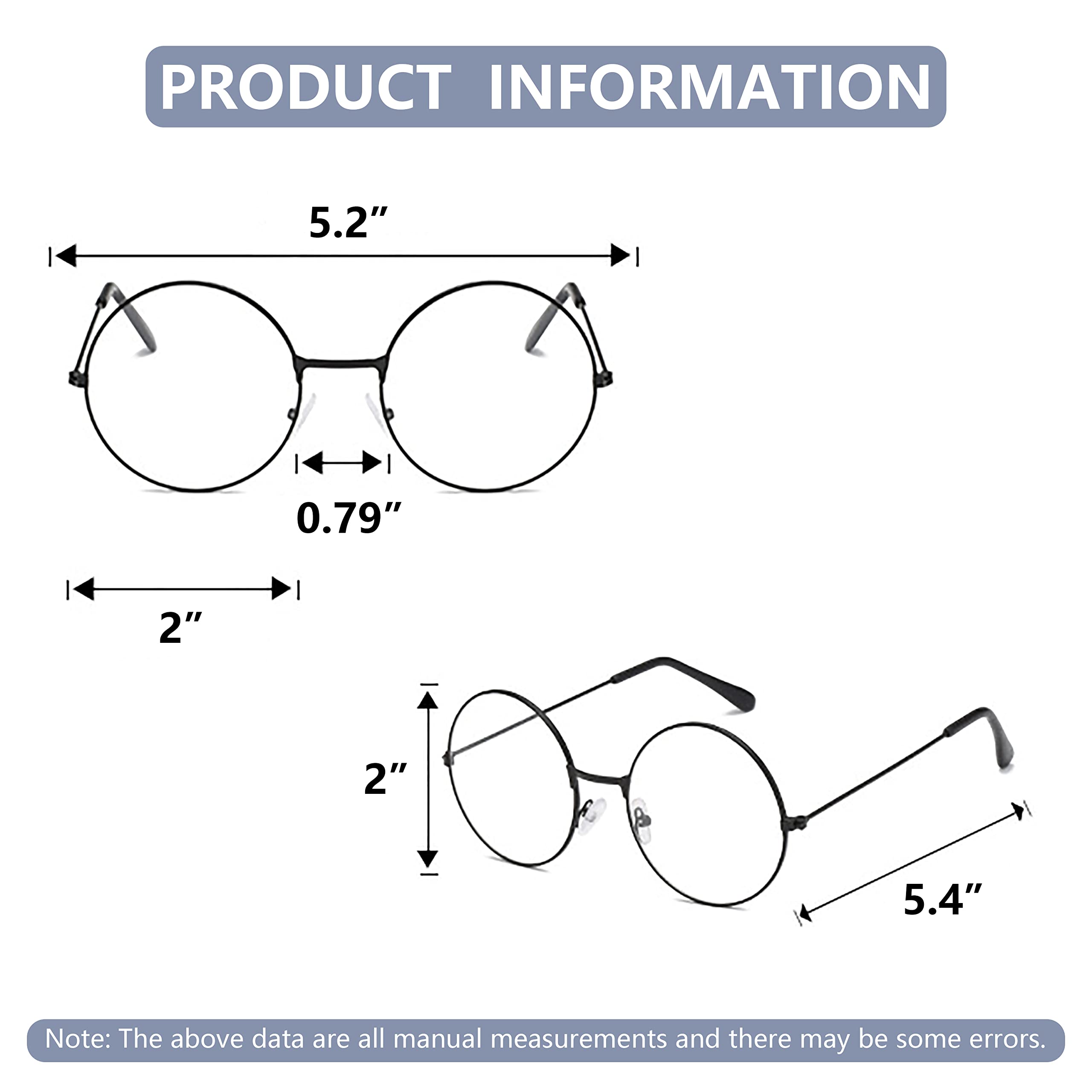 SOHUPAC 2 PCS Classic Round Glasses Retro Circle Eyeglasses Clear Lens Metal Frame Accessories Non-Prescription For Men Women (Silver+Gold)