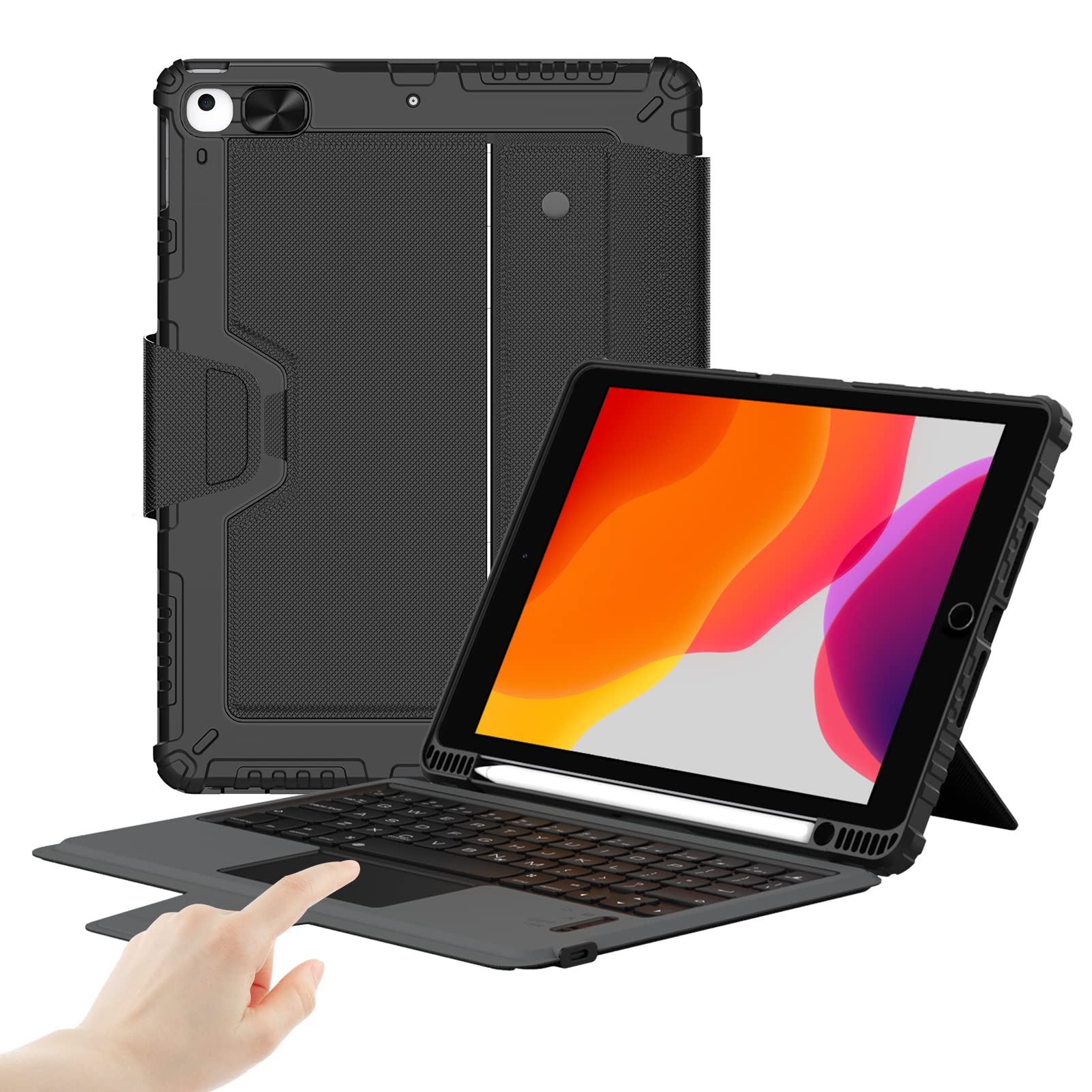 Nillkin iPad 9th Generation (10.2", 2021) Case with Detachable Keyboard, Magic Trackpad, Portrait/Landscape Modes, Rugged Keyboard Case with Camera Cover for iPad 8th/7th Gen, Black