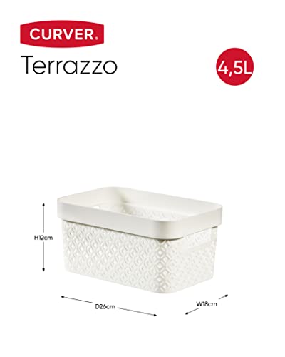 Curver Terrazzo x4 Small Rectangular Storage Basket 4.5L - White