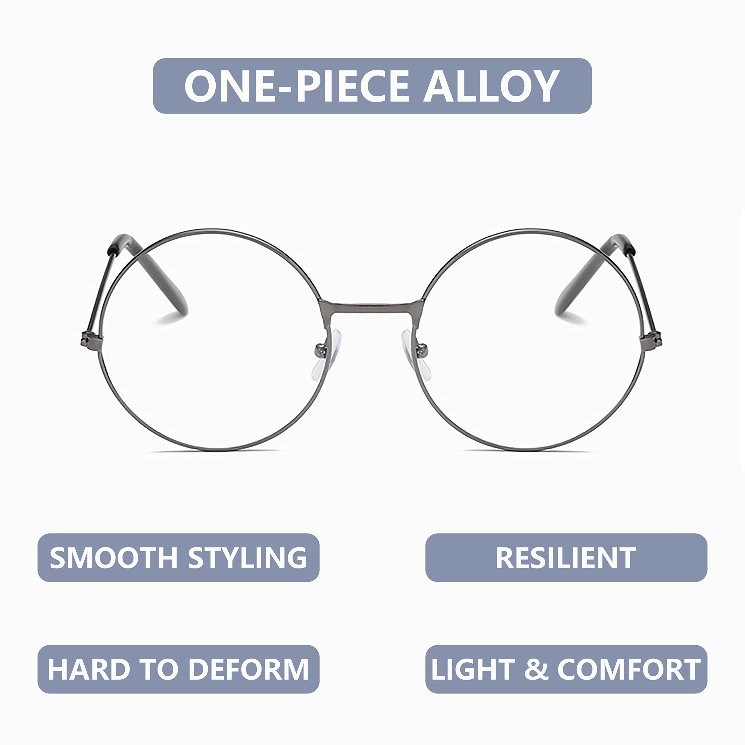 SOHUPAC 2 PCS Classic Round Glasses Retro Circle Eyeglasses Clear Lens Metal Frame Accessories Non-Prescription For Men Women (Silver+Gold)