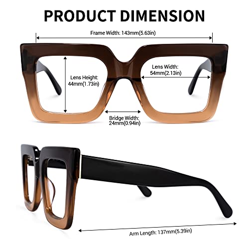 Zeelool Stylish Acetate Thick Oversized Square Eyeglasses Frame for Women with Non-prescription Clear Lens Brandon VFP0306-01 Tawny