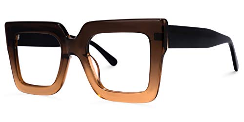 Zeelool Stylish Acetate Thick Oversized Square Eyeglasses Frame for Women with Non-prescription Clear Lens Brandon VFP0306-01 Tawny