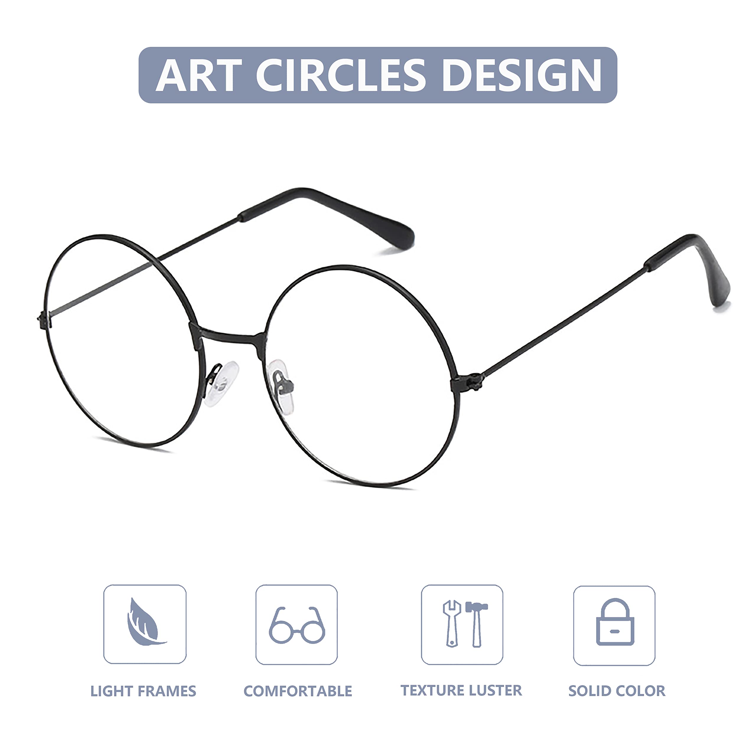 SOHUPAC 2 PCS Classic Round Glasses Retro Circle Eyeglasses Clear Lens Metal Frame Accessories Non-Prescription For Men Women (Silver+Gold)