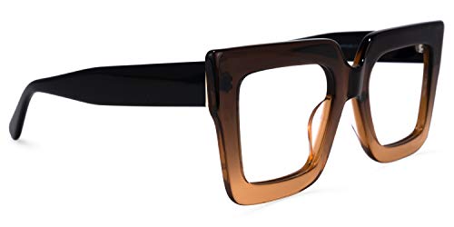 Zeelool Stylish Acetate Thick Oversized Square Eyeglasses Frame for Women with Non-prescription Clear Lens Brandon VFP0306-01 Tawny
