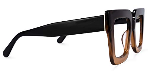 Zeelool Stylish Acetate Thick Oversized Square Eyeglasses Frame for Women with Non-prescription Clear Lens Brandon VFP0306-01 Tawny