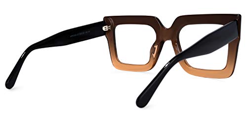 Zeelool Stylish Acetate Thick Oversized Square Eyeglasses Frame for Women with Non-prescription Clear Lens Brandon VFP0306-01 Tawny