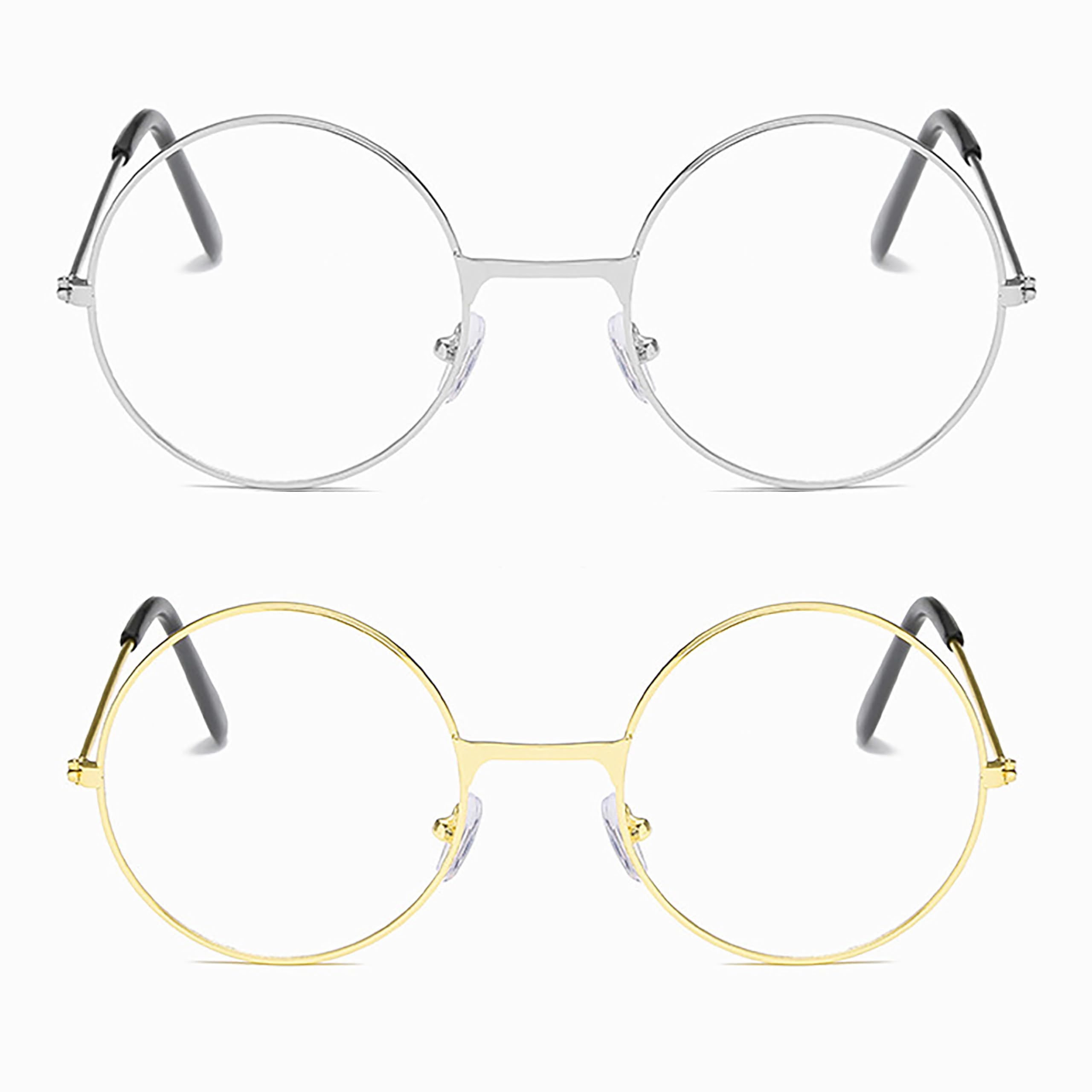 SOHUPAC 2 PCS Classic Round Glasses Retro Circle Eyeglasses Clear Lens Metal Frame Accessories Non-Prescription For Men Women (Silver+Gold)