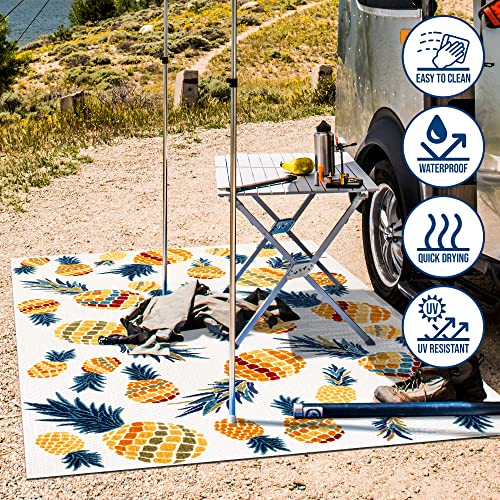 JONATHAN Y AMC117A-5 Ananas Bold Pineapple High-Low Indoor Outdoor Area-Rug, Tropical Coastal Casual Easy-Cleaning,Bedroom,Kitchen,Backyard,Patio,Non Shedding, 5 X 8, Orange/Navy