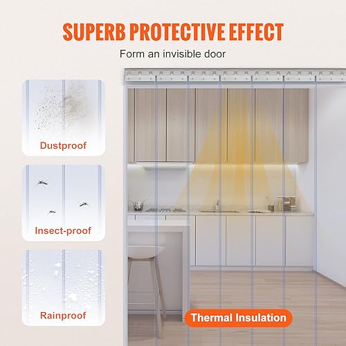 VEVOR Strip Curtain, 84" Height x 42" Width, 0.08" Thickness, 7PCS Clear PVC Strip Door Curtain, Freezer Curtain, Plastic Door Strips for Walk in Freezers, Coolers & Warehouse Doors, with 50% Overlap