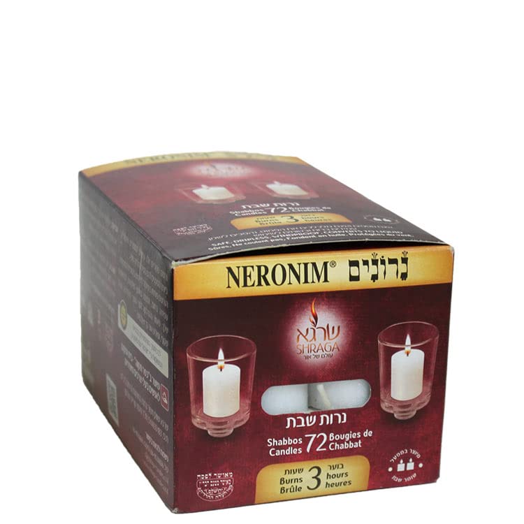 Only Kosher Candy Neronim 3 Hours Burning Time Votive Shabbat Candle, Traditional Shabbos Candles, 72 Pack