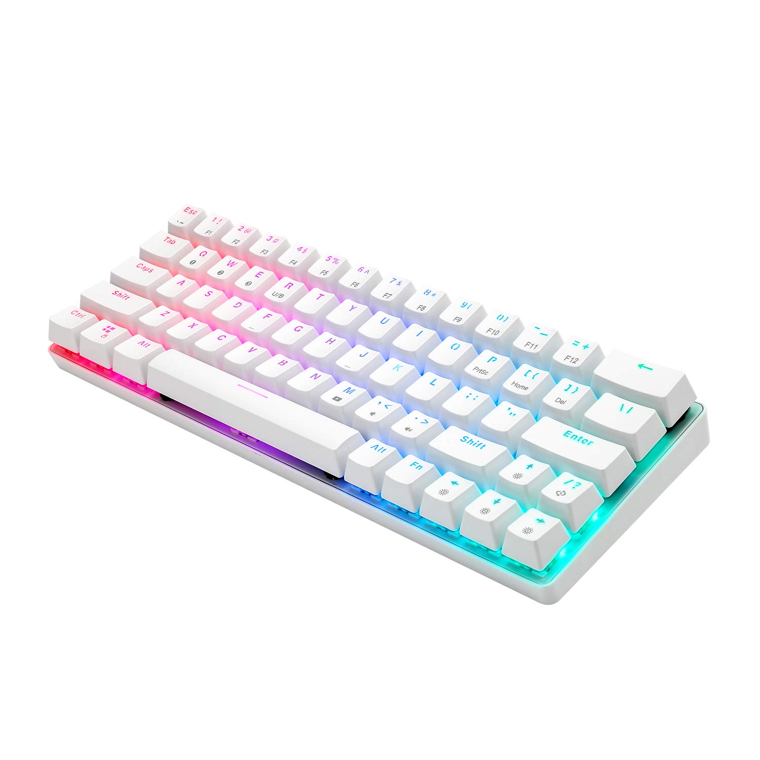 Wireless Mechanical Gaming Keyboard, RGB Backlit, Bluetooth 5.0, Brown Switches, CQ63 60% Compact 63 Keys Wired Keyboard for PC Tablet Laptop Cell Phone, White