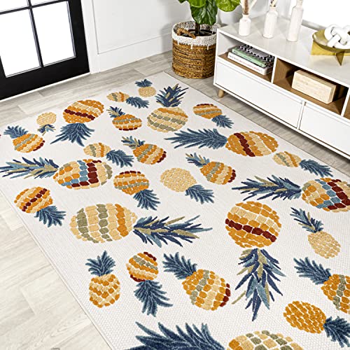 JONATHAN Y AMC117A-5 Ananas Bold Pineapple High-Low Indoor Outdoor Area-Rug, Tropical Coastal Casual Easy-Cleaning,Bedroom,Kitchen,Backyard,Patio,Non Shedding, 5 X 8, Orange/Navy