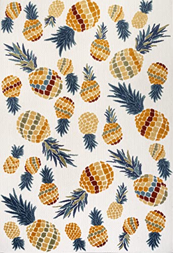 JONATHAN Y AMC117A-5 Ananas Bold Pineapple High-Low Indoor Outdoor Area-Rug, Tropical Coastal Casual Easy-Cleaning,Bedroom,Kitchen,Backyard,Patio,Non Shedding, 5 X 8, Orange/Navy