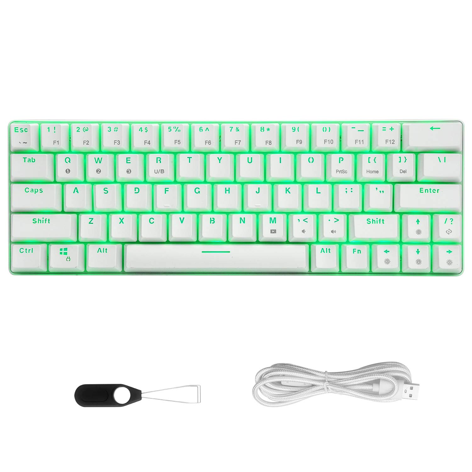 Wireless Mechanical Gaming Keyboard, RGB Backlit, Bluetooth 5.0, Brown Switches, CQ63 60% Compact 63 Keys Wired Keyboard for PC Tablet Laptop Cell Phone, White