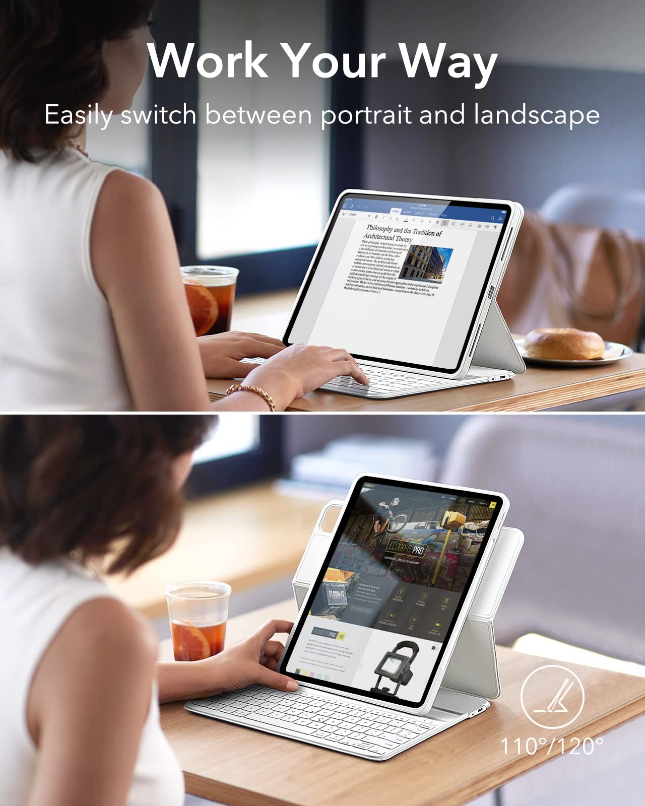ESR iPad Keyboard Case for iPad Pro 12.9 inch (3rd, 4th, 5th, 6th Generation),Magnetic Detachable 12.9 inch ipad Pro Case with Keyboard, Adjustable Portrait/Landscape Mode, Light and Portable, White
