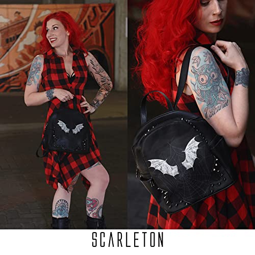 Scarleton Casual Backpack Purse for Women, Punk Skull Backpack, Faux Leather Gothic Shoulder Bag, Rivet Crossbody Bag, H209301A - Black