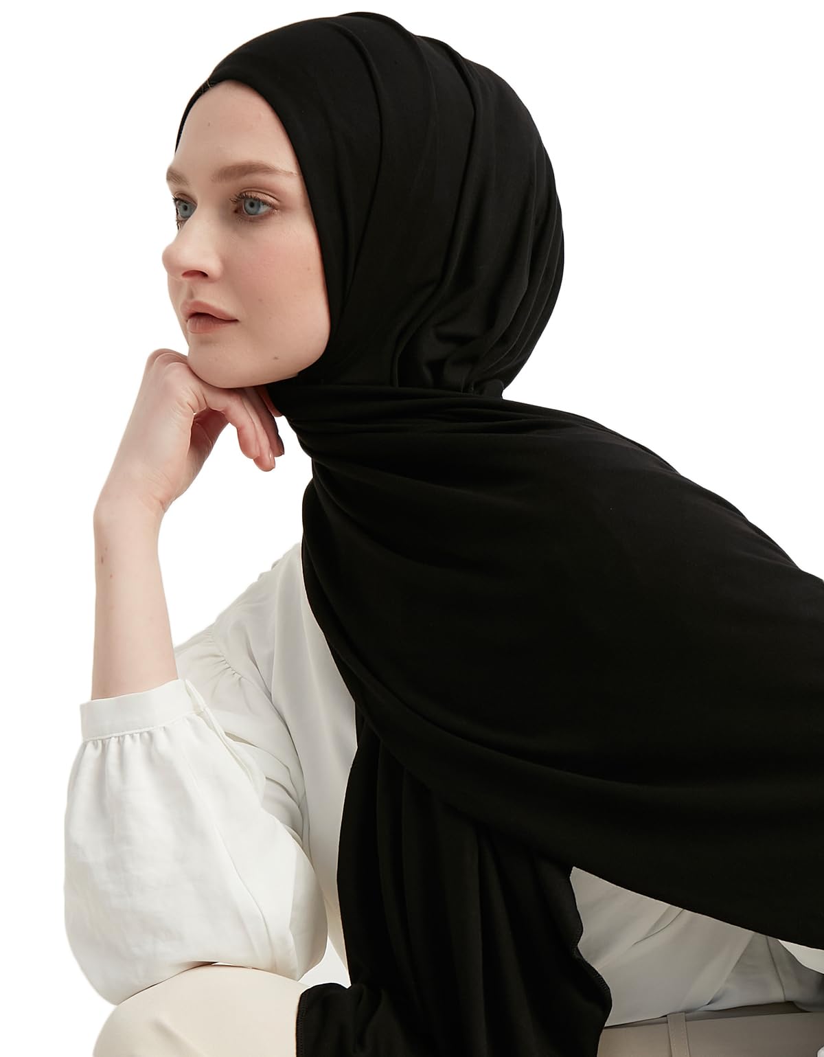 Modefa Women's Turkish Islamic Premium Jersey Hijab Shawl Wrap Scarf (Black)