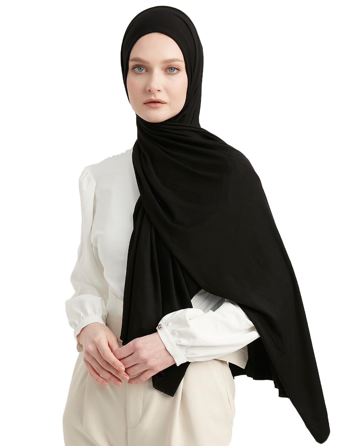 Modefa Women's Turkish Islamic Premium Jersey Hijab Shawl Wrap Scarf (Black)