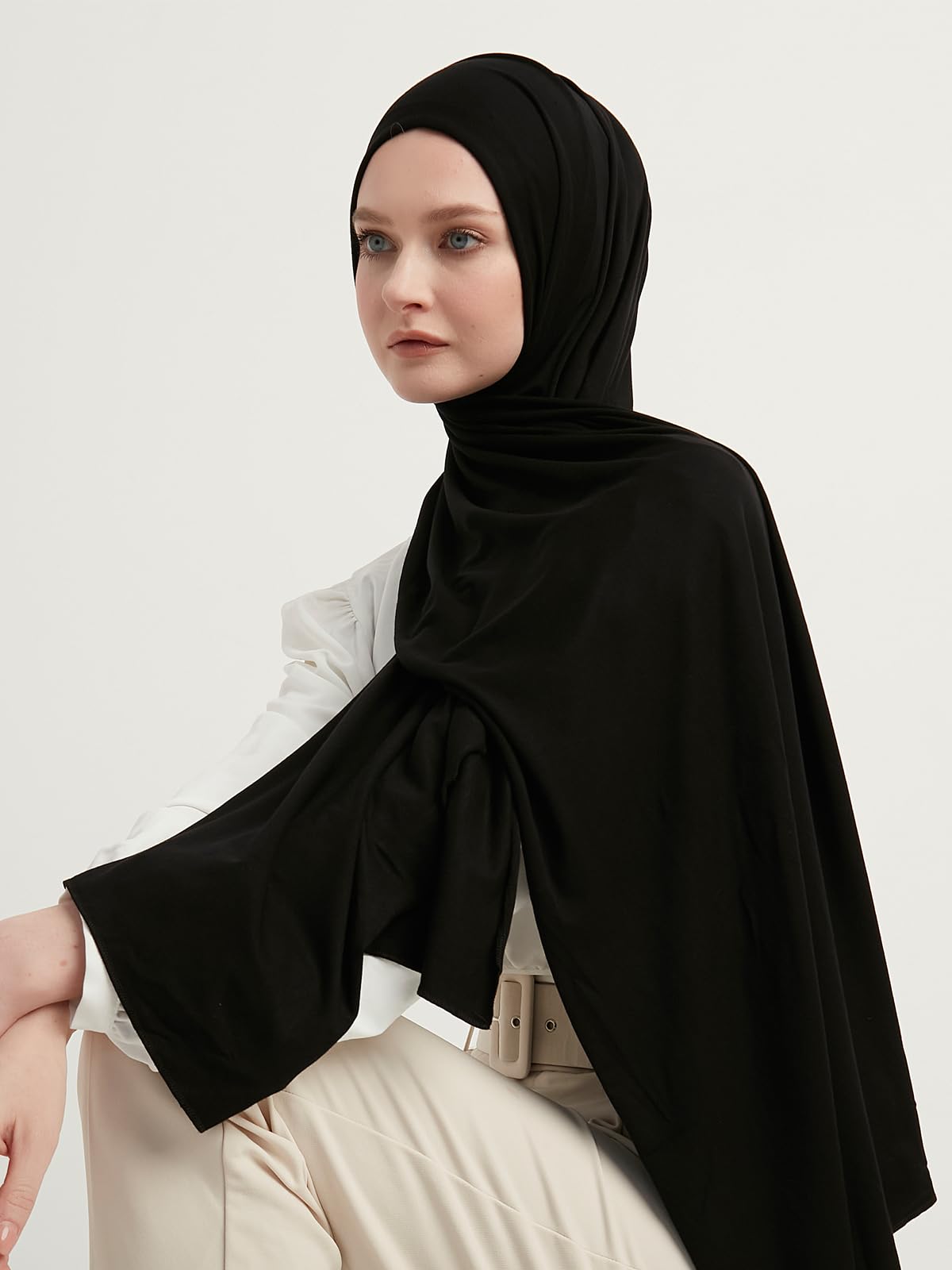 Modefa Women's Turkish Islamic Premium Jersey Hijab Shawl Wrap Scarf (Black)