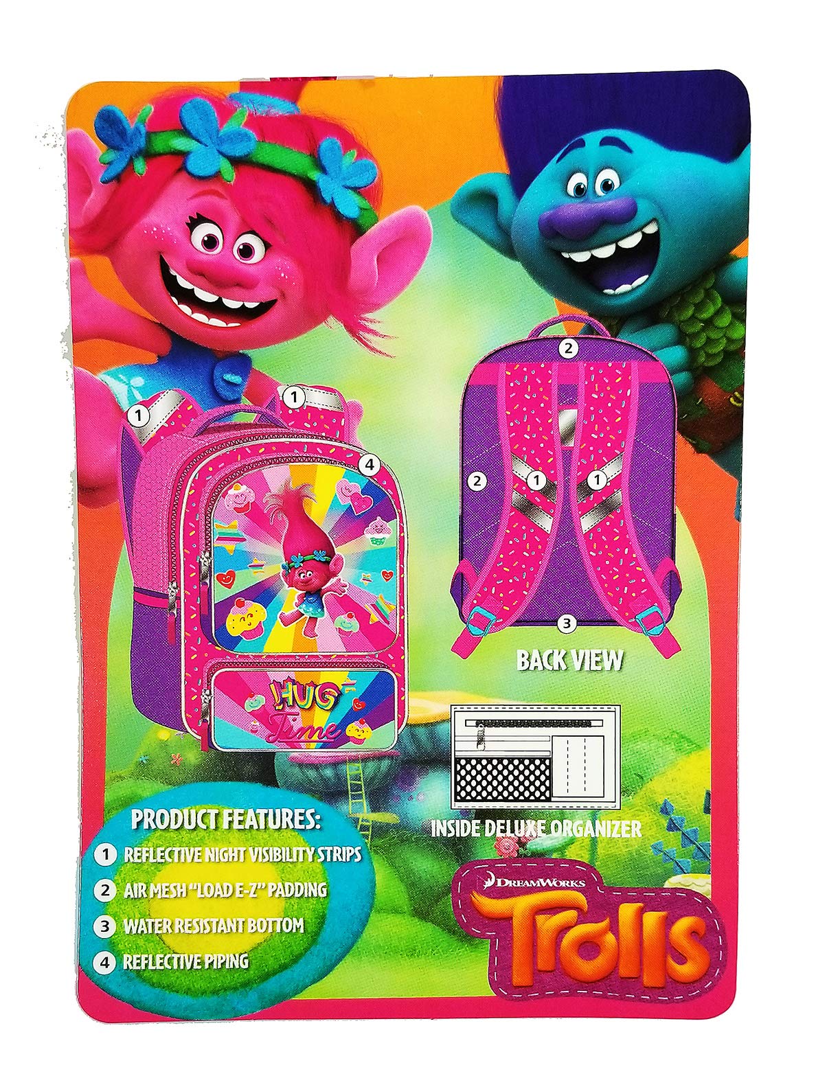 Trolls Large 16" BACKPACK - 3D Hard Shell Front