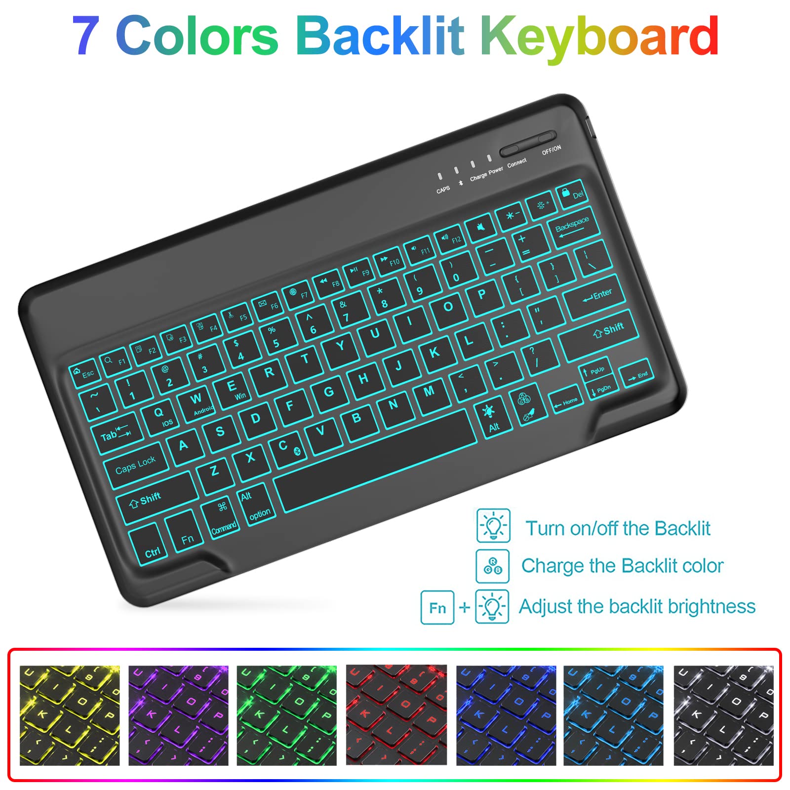 iPad Air 13 inch Case with Keyboard (M2, 2024), Detachable Bluetooth Keyboard| 7 Colors Backlit| Auto Sleep/Wake, Slim Folio Cover with Pen Holder for iPad 12.9” 6th 2022/5th 2021/4th 2020/3rd 2018