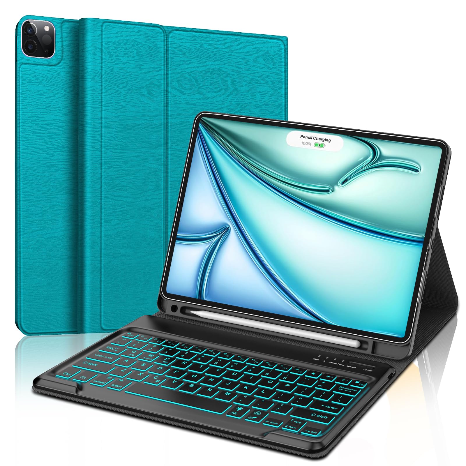 iPad Air 13 inch Case with Keyboard (M2, 2024), Detachable Bluetooth Keyboard| 7 Colors Backlit| Auto Sleep/Wake, Slim Folio Cover with Pen Holder for iPad 12.9” 6th 2022/5th 2021/4th 2020/3rd 2018