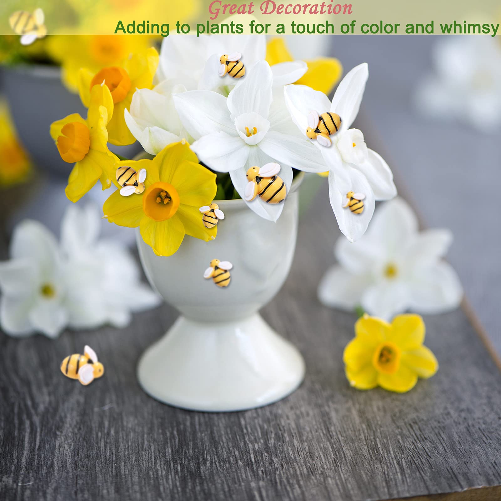 MIKIMIQI 40 Pcs Tiny Resin Bees Decor Bumble Bee Embellishment Resin Bees Craft Decorations with Storage Box for DIY Craft Wreath Scrapbooking Party Home Decor, 0.98 in, 0.74 in, 0.55 in