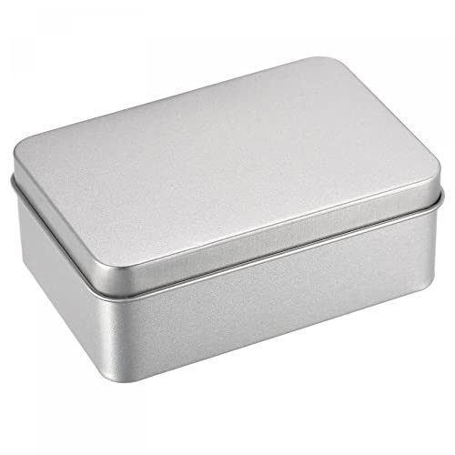 uxcell Metal Tin Box, 2pcs 4.21" x 2.87" x 1.57" Rectangular Empty Tinplate Storage Containers with Lids, Silver Tone