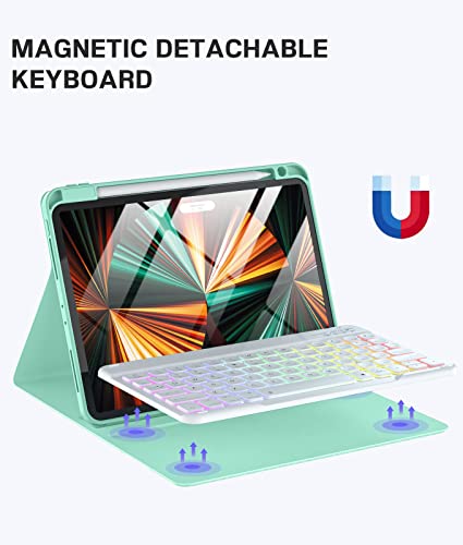 Harvopu for iPad Pro 11 inch Case with Keyboard - 7 Color Backlit Detachable Bluetooth Keyboard for iPad Pro 11-inch 2022(4th Generation)/2021(3rd Gen)/2020(2nd Gen), Green