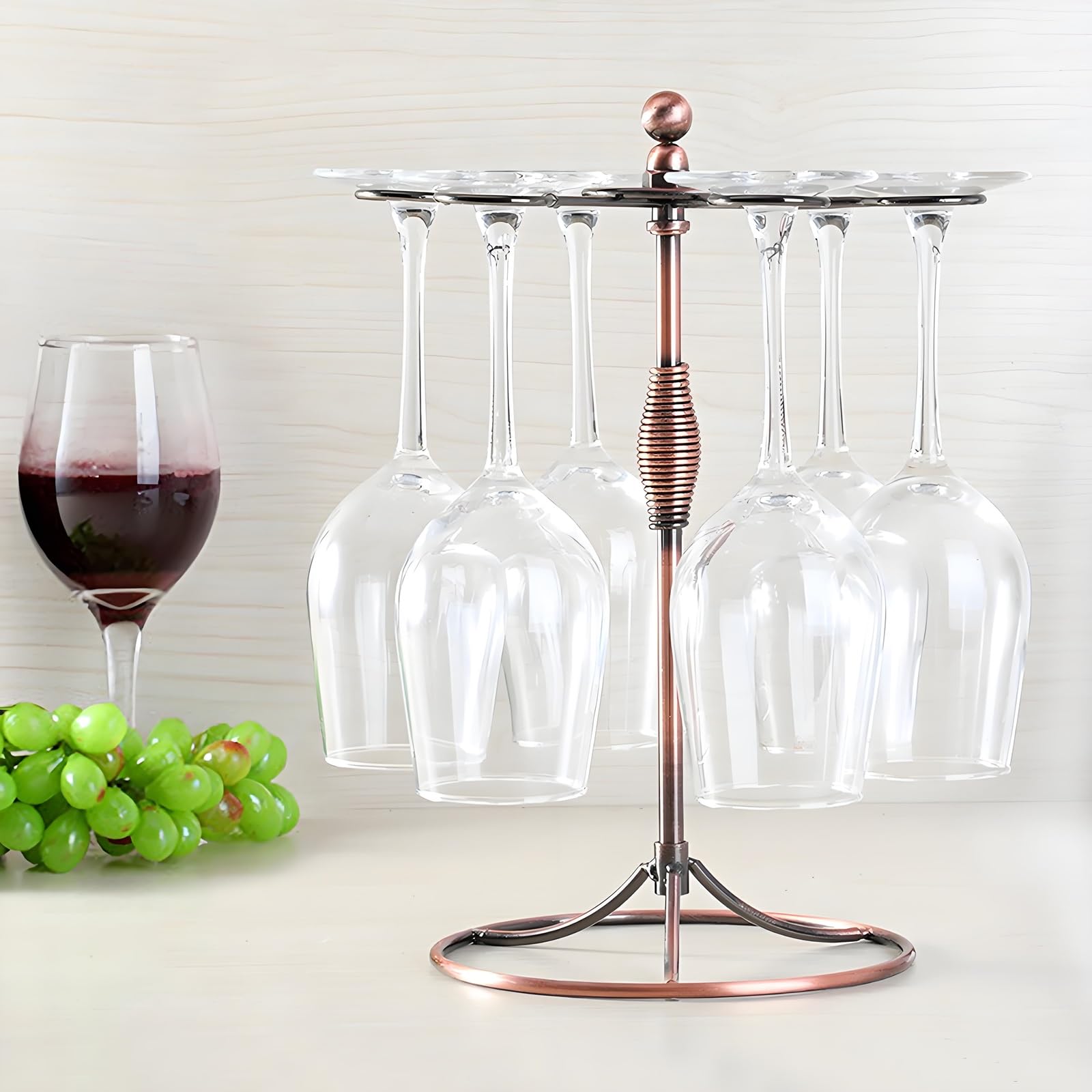 GeLive Bronze Wine Glass Holder Stand, Antiqued Countertop Freestanding Stemware Drying Rack, Artistic Tabletop Glass Display Hanger With 6 Hooks for Home and Bar Storage