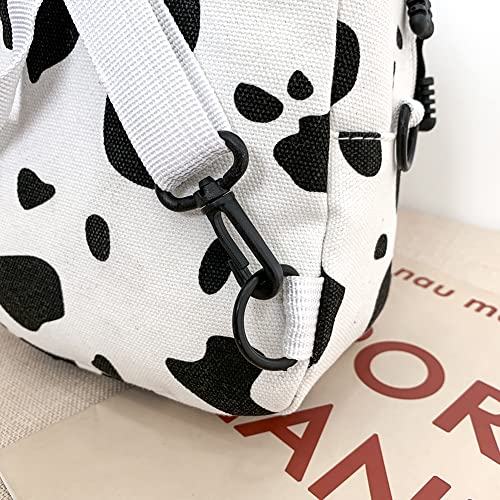 AIZHIYI Cow Print Backpack Women Canvas Schoolbag Teenage Girl Mini Bagpack (White)