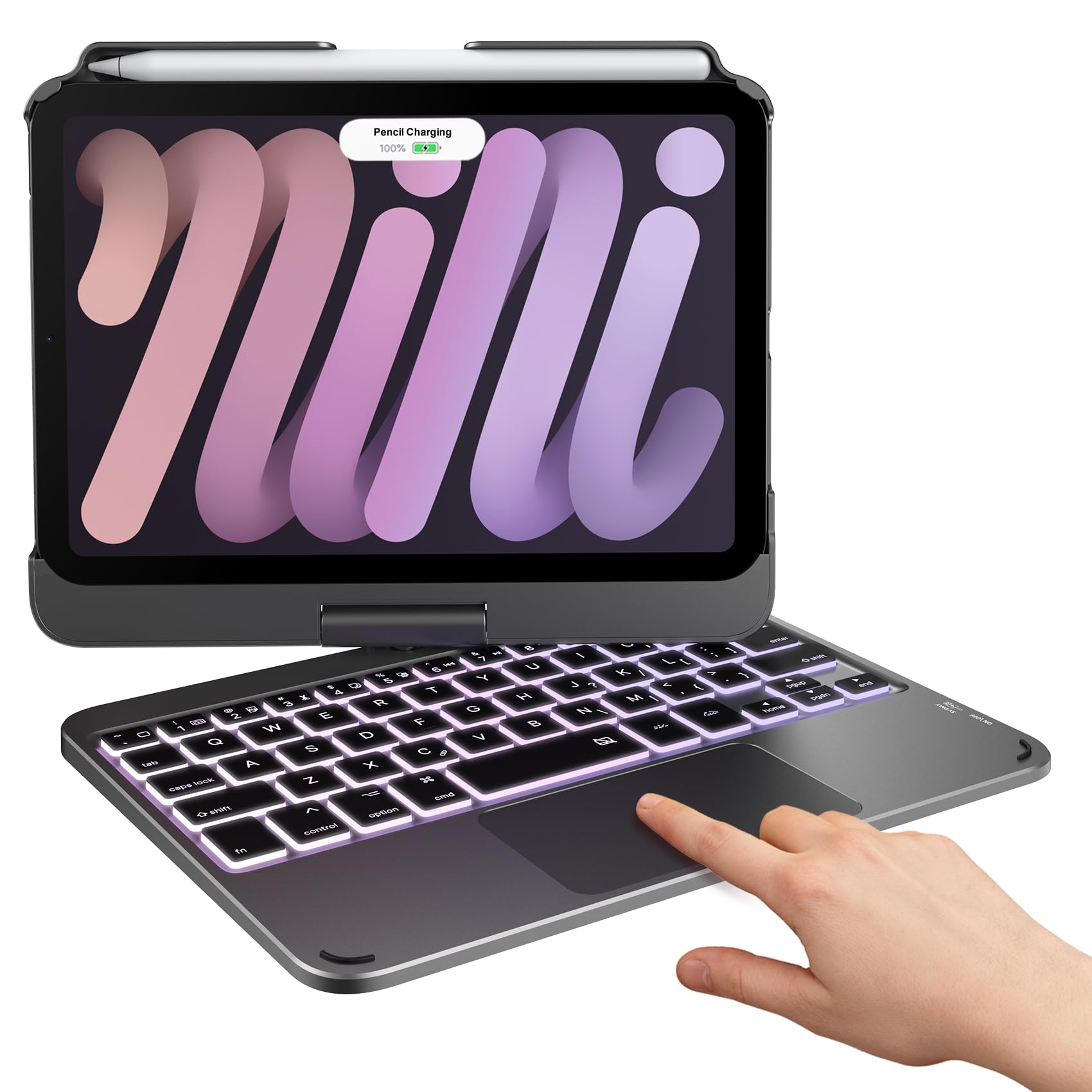 typecase Keyboard Case for iPad Mini 7 (2024) & Mini 6 (2021) - Wireless Case with Keyboard for iPad Mini 7th 6th Generation 8.3" - 10 Colors Backlit Keyboard Cover with Trackpad - Dark Gray