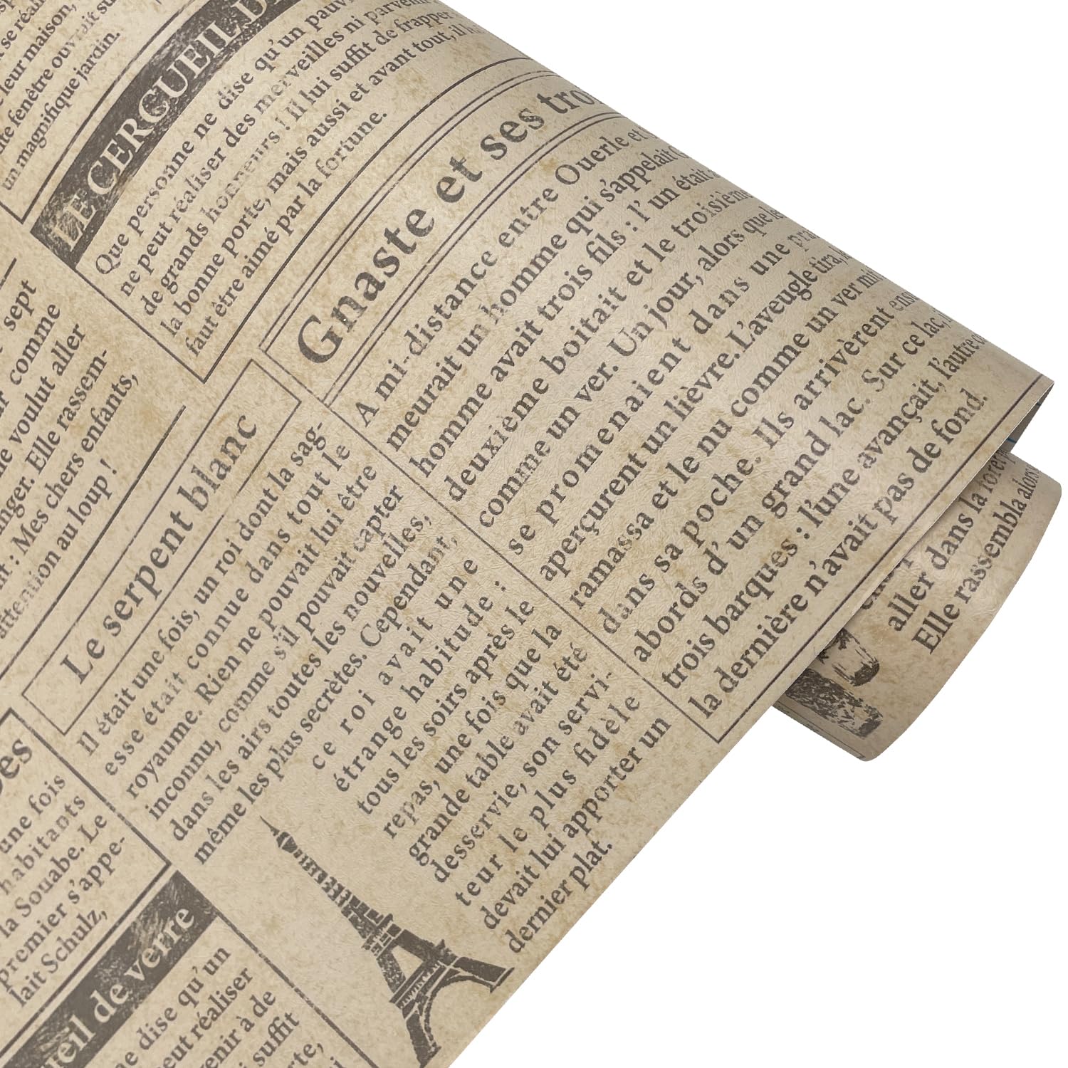 Yifely Retro Beige Newspaper Furniture Paper Self-Adhesive Shelf Liner Countertop Sticker 17.7 Inch by 9.8 Feet