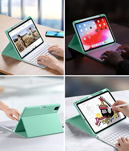 Harvopu for iPad Pro 11 inch Case with Keyboard - 7 Color Backlit Detachable Bluetooth Keyboard for iPad Pro 11-inch 2022(4th Generation)/2021(3rd Gen)/2020(2nd Gen), Green