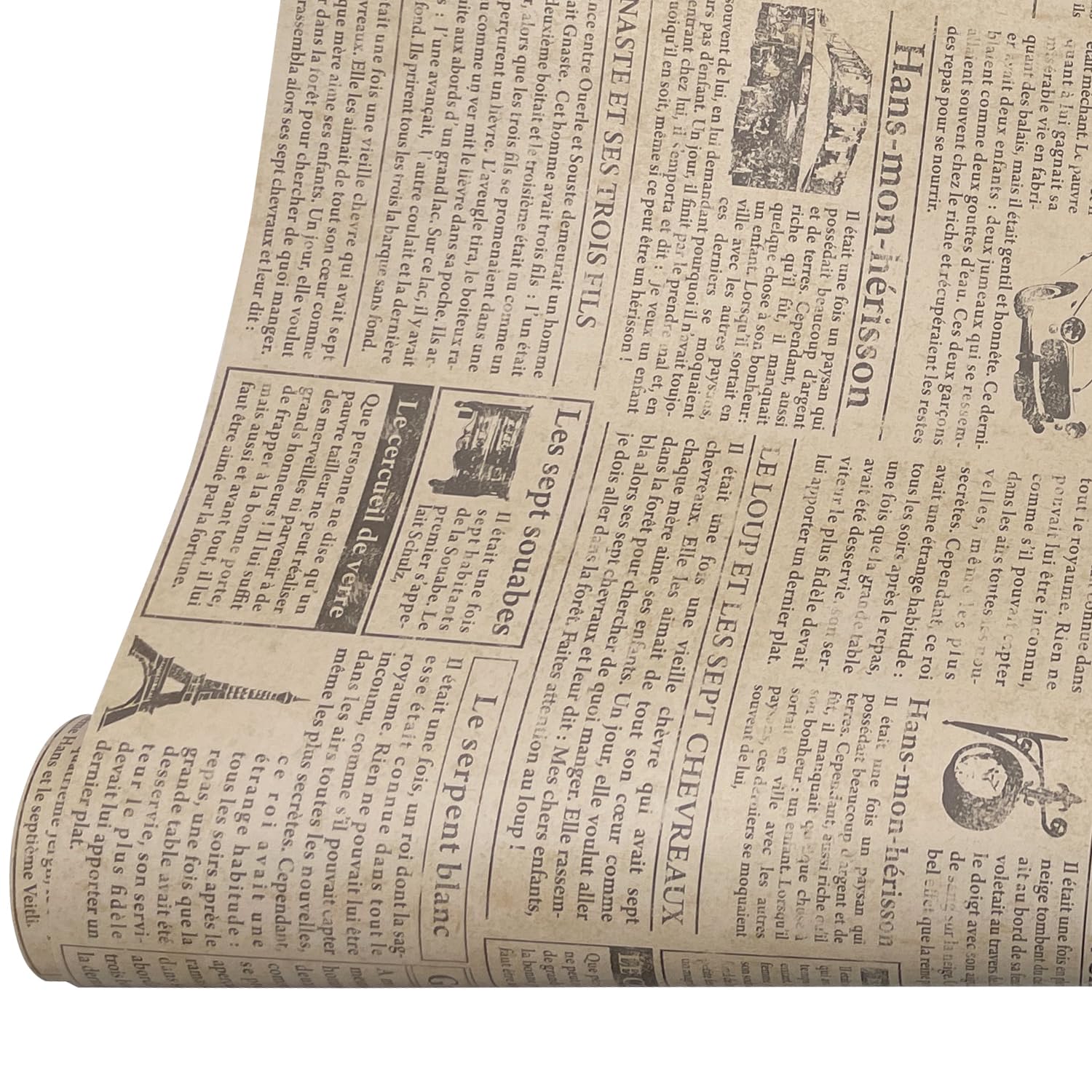 Yifely Retro Beige Newspaper Furniture Paper Self-Adhesive Shelf Liner Countertop Sticker 17.7 Inch by 9.8 Feet