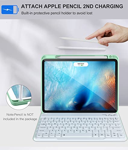 Harvopu for iPad Pro 11 inch Case with Keyboard - 7 Color Backlit Detachable Bluetooth Keyboard for iPad Pro 11-inch 2022(4th Generation)/2021(3rd Gen)/2020(2nd Gen), Green