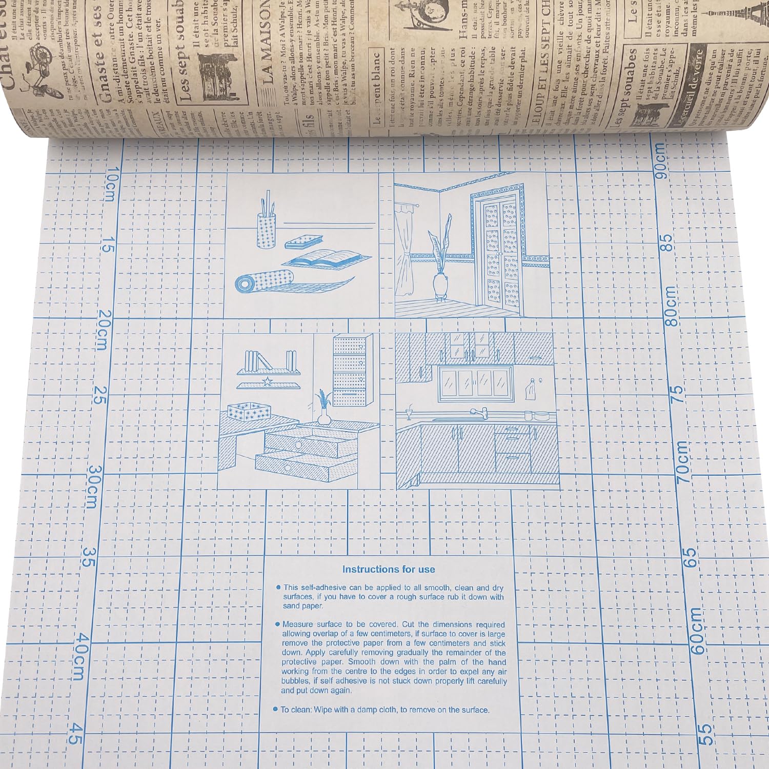 Yifely Retro Beige Newspaper Furniture Paper Self-Adhesive Shelf Liner Countertop Sticker 17.7 Inch by 9.8 Feet