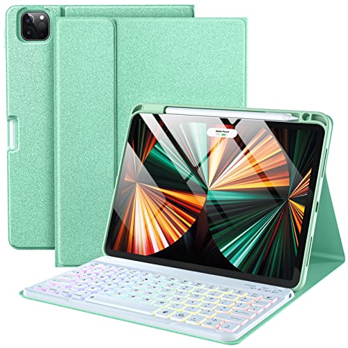 Harvopu for iPad Pro 11 inch Case with Keyboard - 7 Color Backlit Detachable Bluetooth Keyboard for iPad Pro 11-inch 2022(4th Generation)/2021(3rd Gen)/2020(2nd Gen), Green