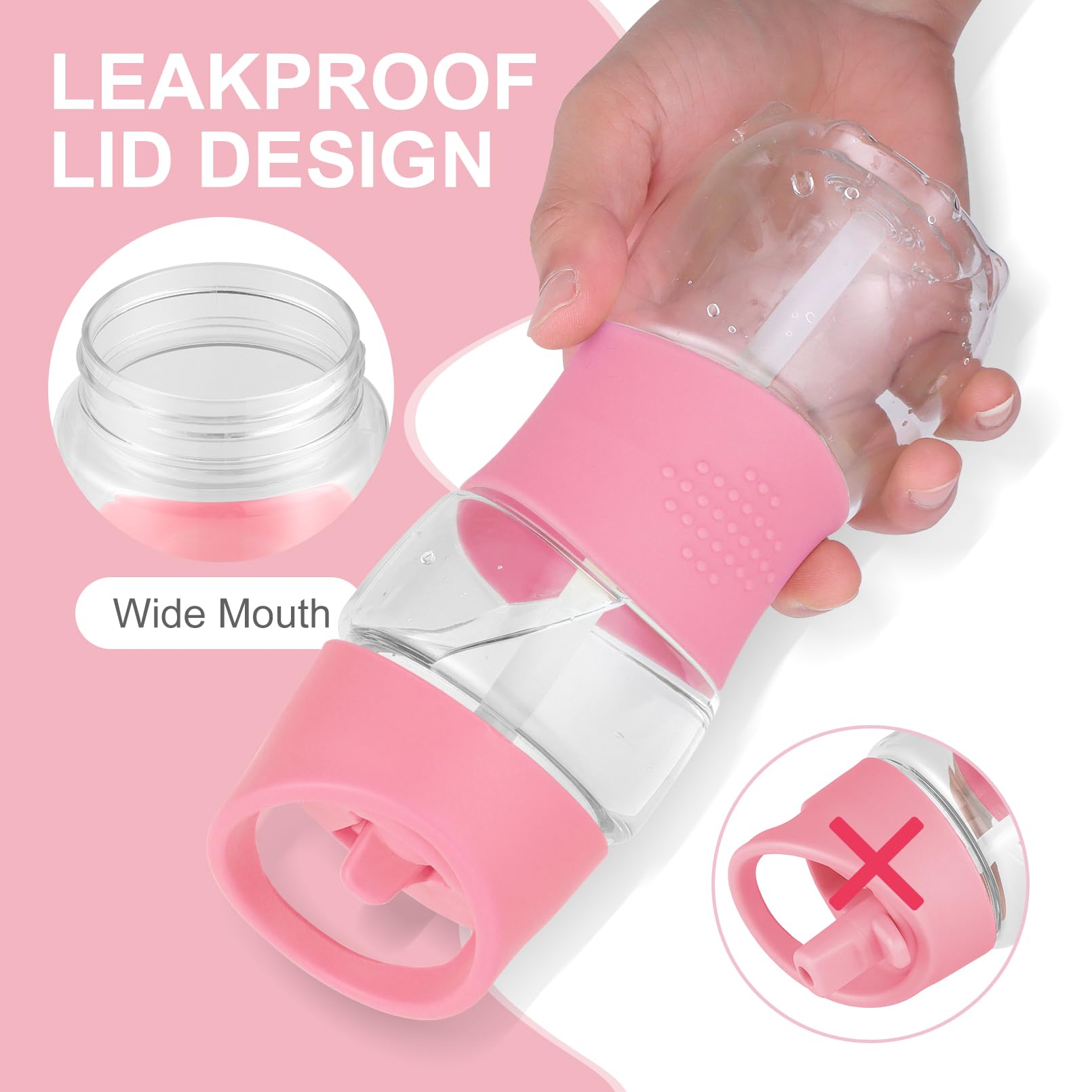Kids Water Bottle with Straw 12 OZ BPA-Free Tritan Bulk Bottle Pink Little Girls Clear Drinking Bottle for School