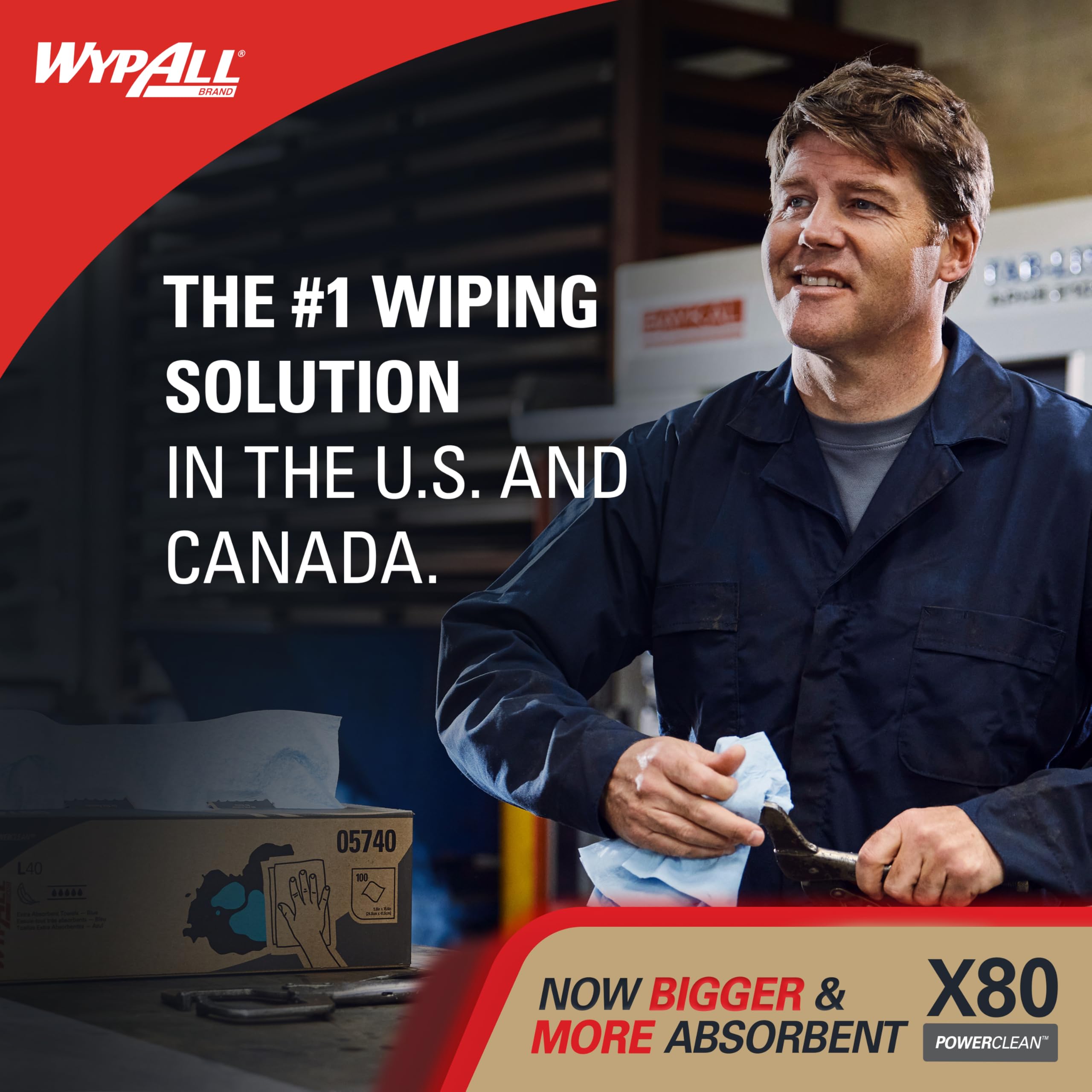 WypAll Power Clean X80 Heavy Duty Cloths (41055), Extended Use Cloths Jumbo Roll, Red, 475 Sheets / Roll; 1 Roll / Case