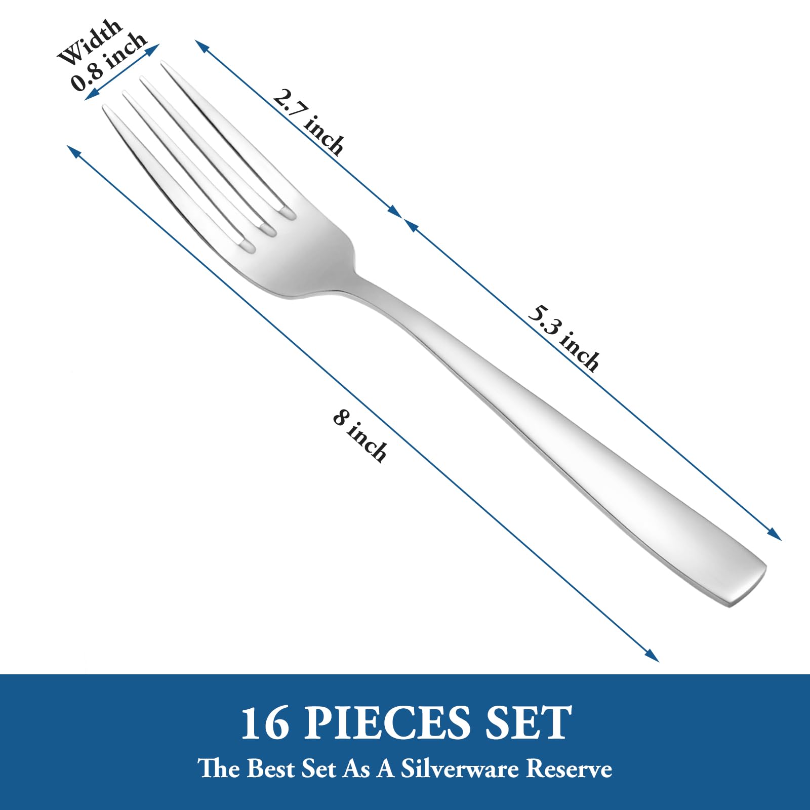 16 Piece Dinner Forks Set,Top Food Grade Extra-Fine Stainless Steel Forks with Squared Handle,Forks Silverware,Metal Forks for Home Kitchen Restaurant Hotel,8 Inches,Mirror Finish & Dishwasher Safe