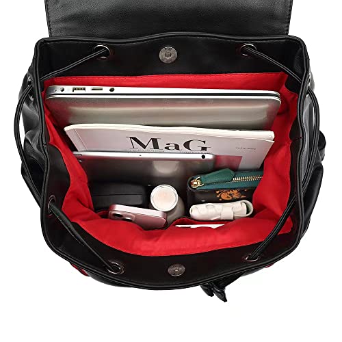 Chikencall Rivet Punk Backpack Flap Drawstring Rucksack Gothic Studded Shoulder Purse Black Daypack